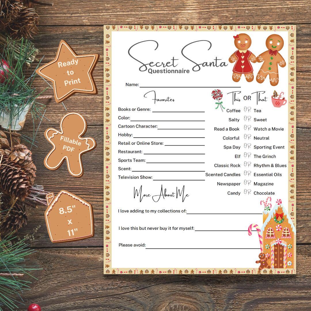 Gingerbread Secret Santa Questionnaire: Printable Christmas Wish List ...