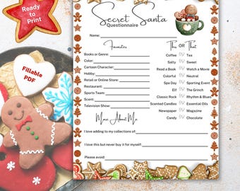 Gingerbread Secret Santa Questionnaire, Fillable and Printable PDF ...