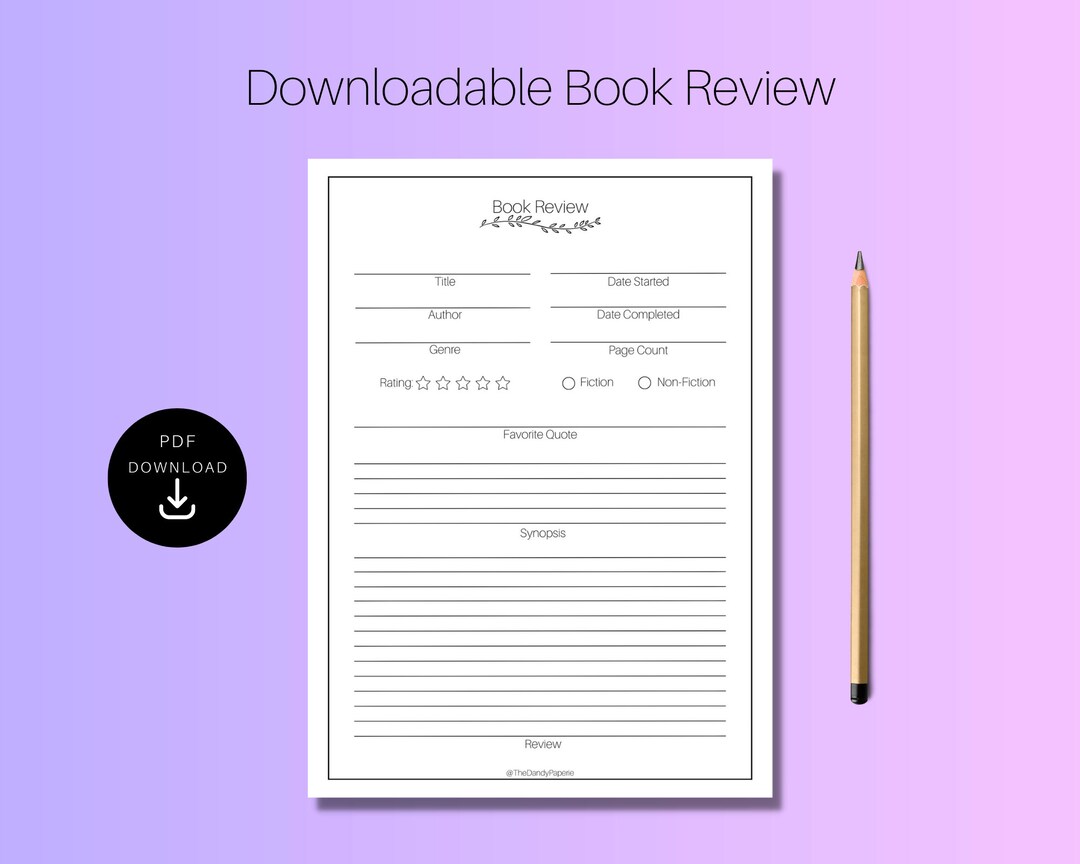Instant Download Book Review, Printable Book Review, PDF Download in ...