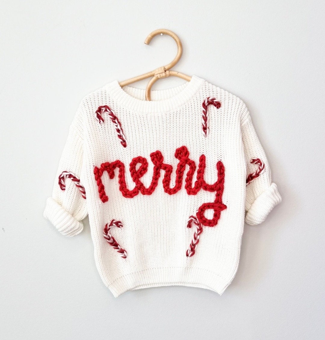 Merry Christmas Hand Embroidered Sweater Toddler, Child, Baby Knit ...