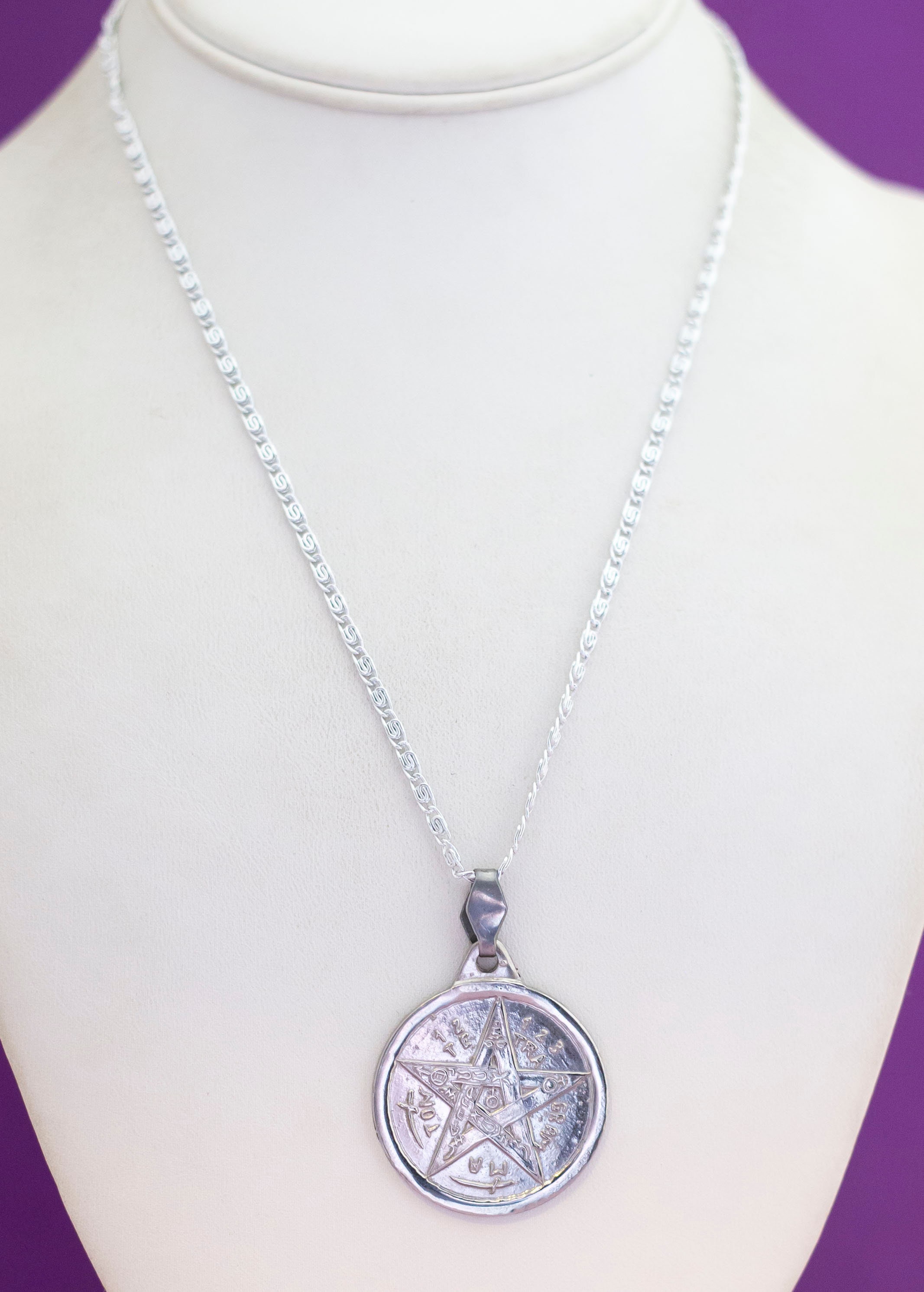 Vintage Tetragrammaton Star Circular Pendant Silver Tone Necklace 18 ...