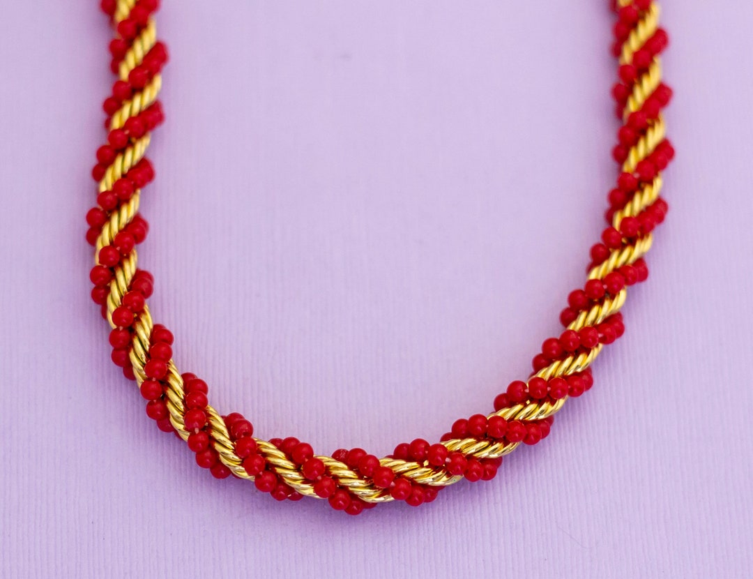 Vintage Red & Gold Tone Spiral Rope Style Necklace 18 Inch - AB19 - Etsy