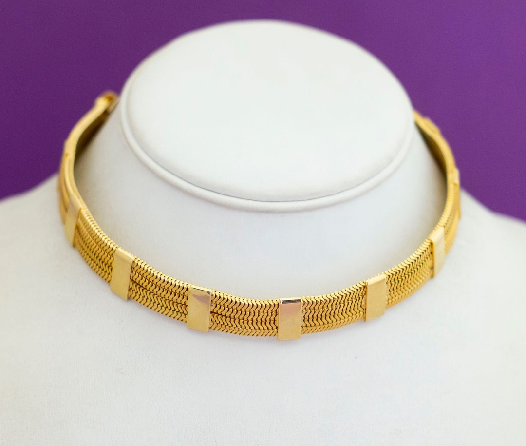 Vintage Gold Tone Intricate Wavy Chains Elegant Choker Necklace 14 Inch ...
