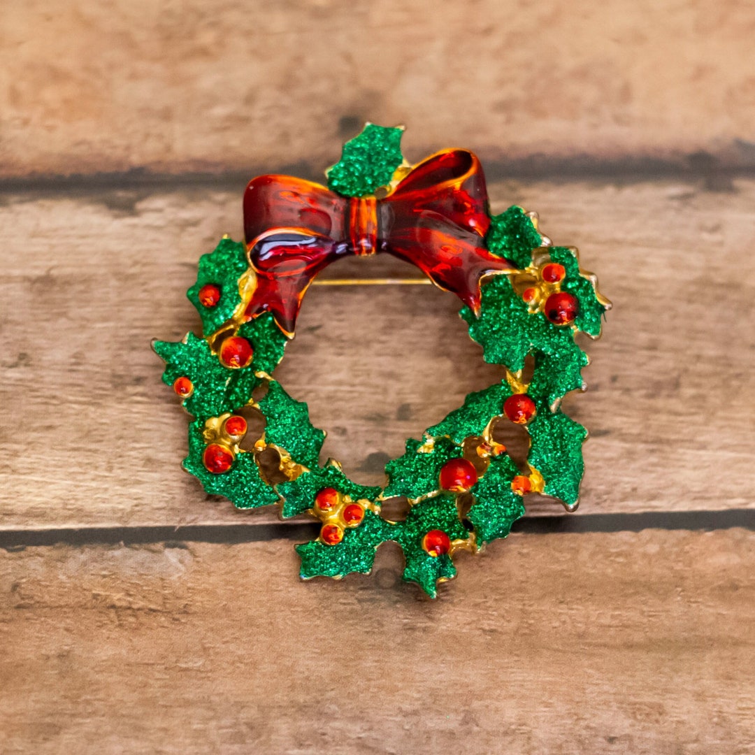 Vintage Green Advent Wreath Red Ribbon Ring Shaped Brooch - AB23 - Etsy