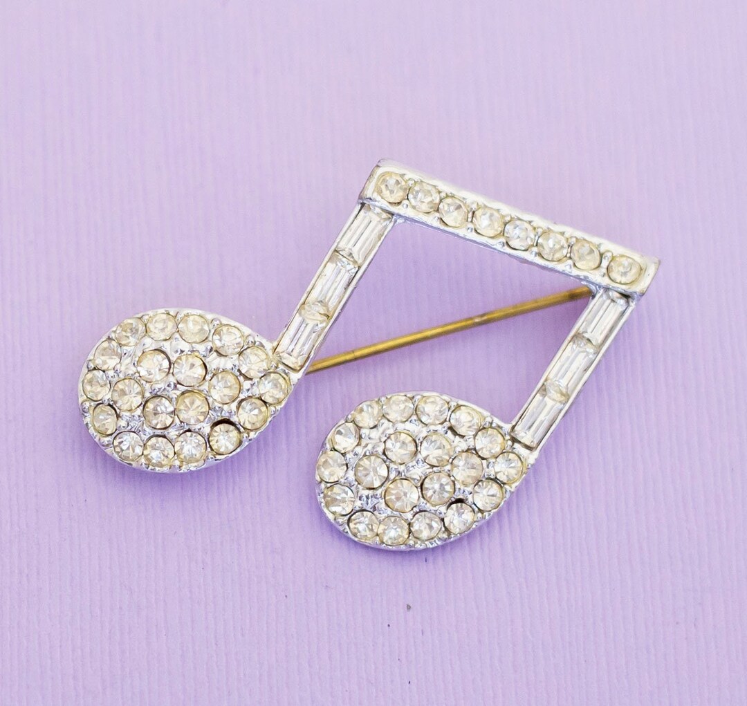 Vintage Silver Tone Musical Note Rhinestones Brooch - AB8 - Etsy