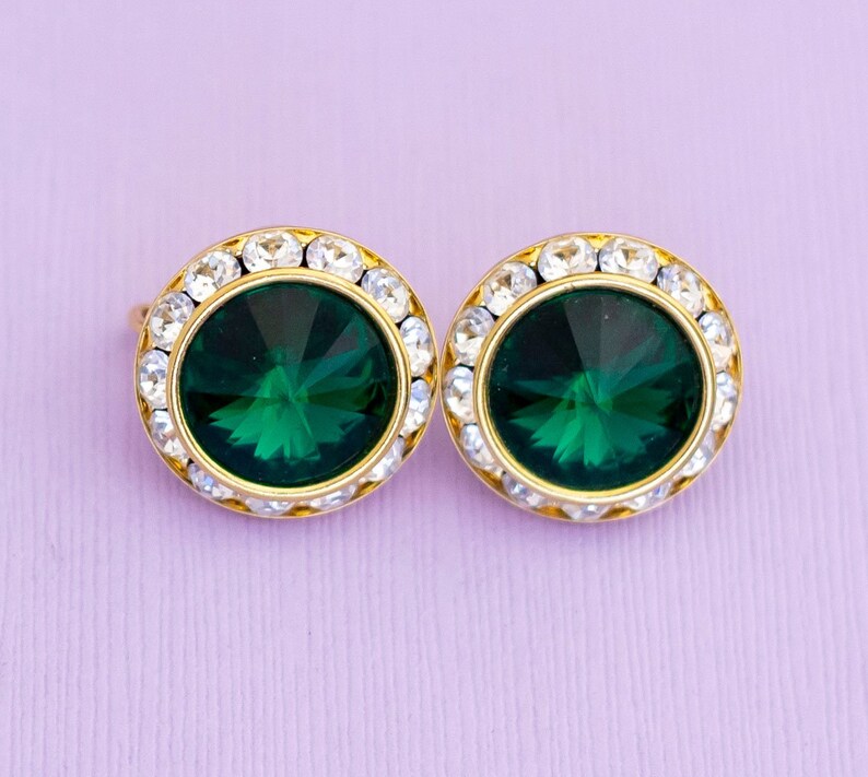 Vintage Art Deco Dark Green Circular Faux Gem Clip on Earrings AB11 - Etsy