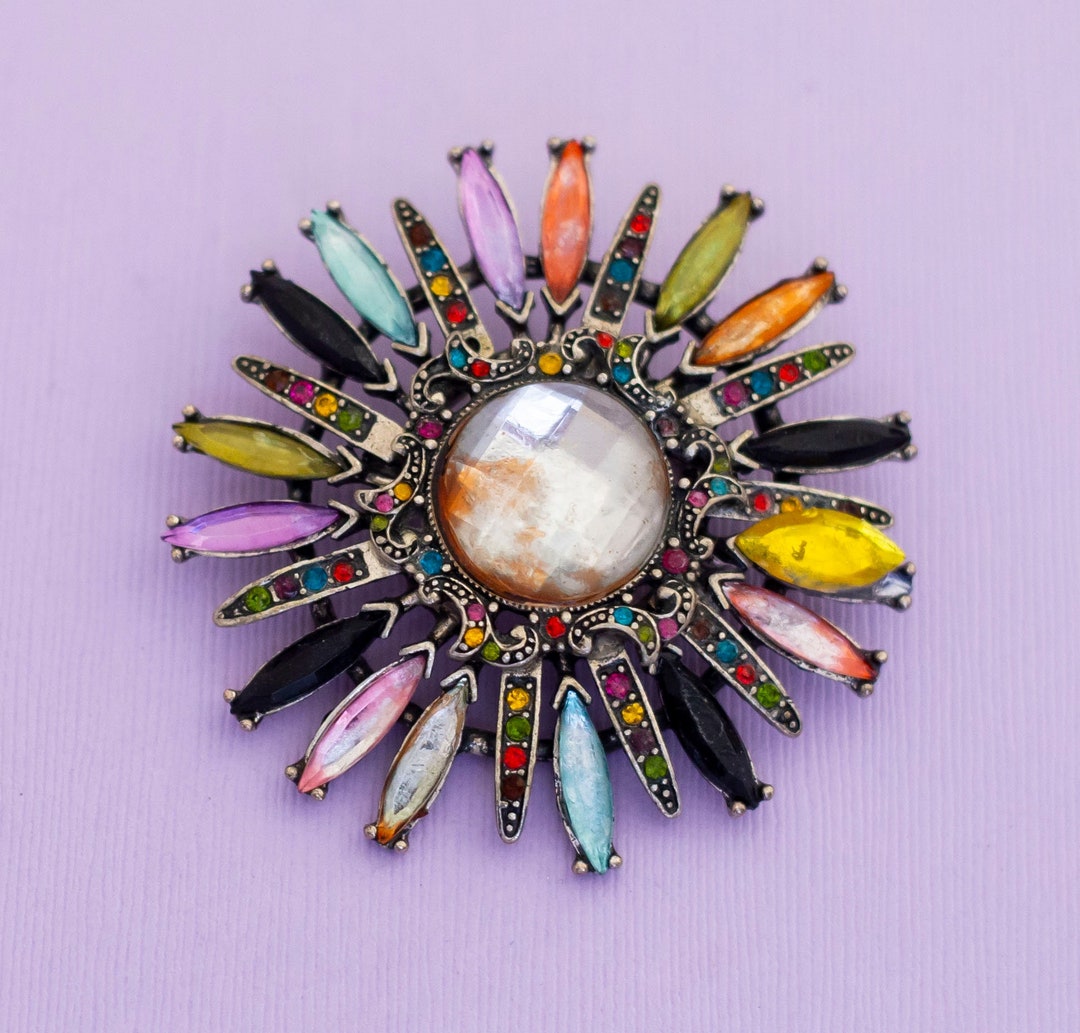 Vintage Fireworks Rhinestones Floral Bohemian Brooch - AB8 - Etsy