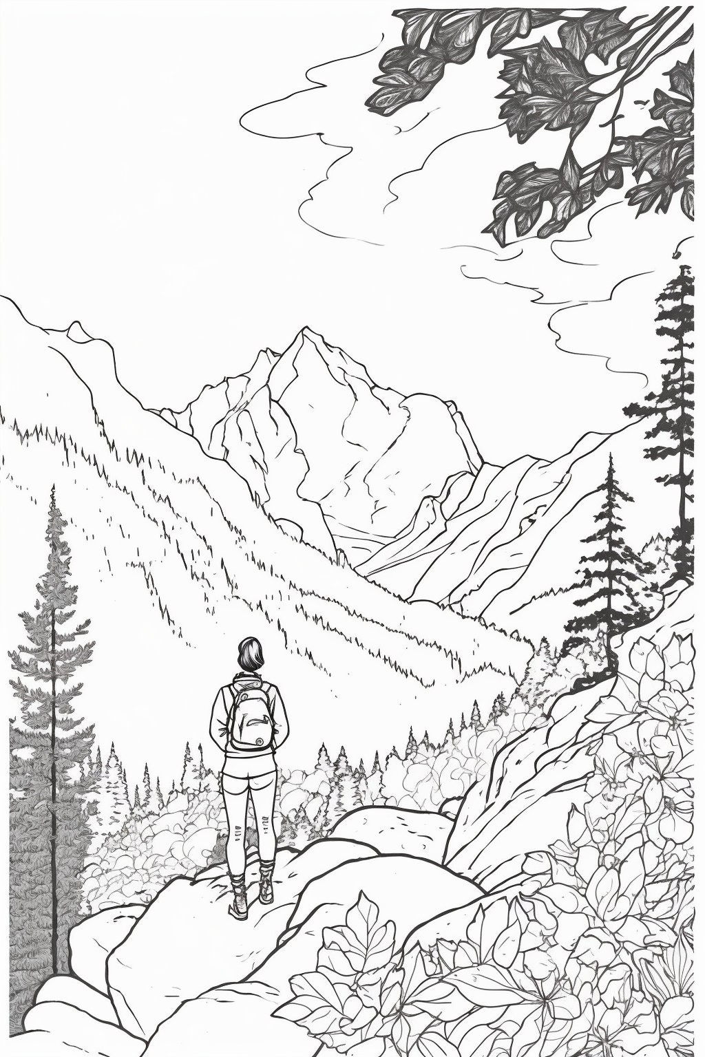 Coloring Pages, Mountain Scenes, Black and White for Coloring, Digital ...