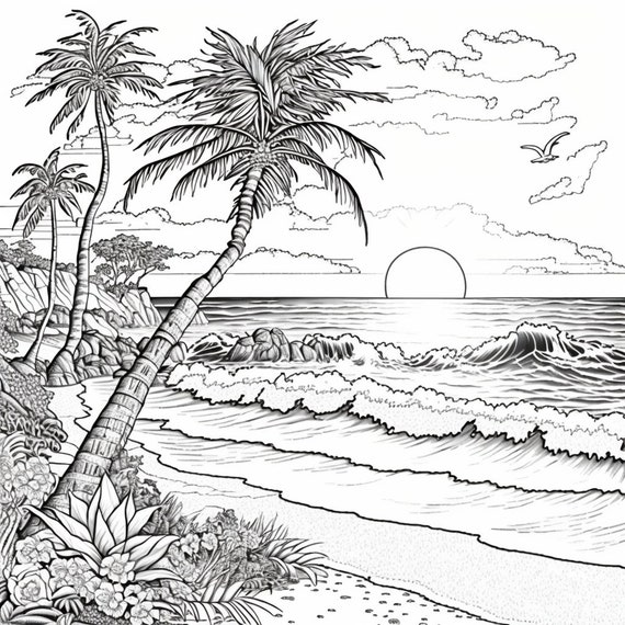 Realistic Beach Scene Coloring Pages