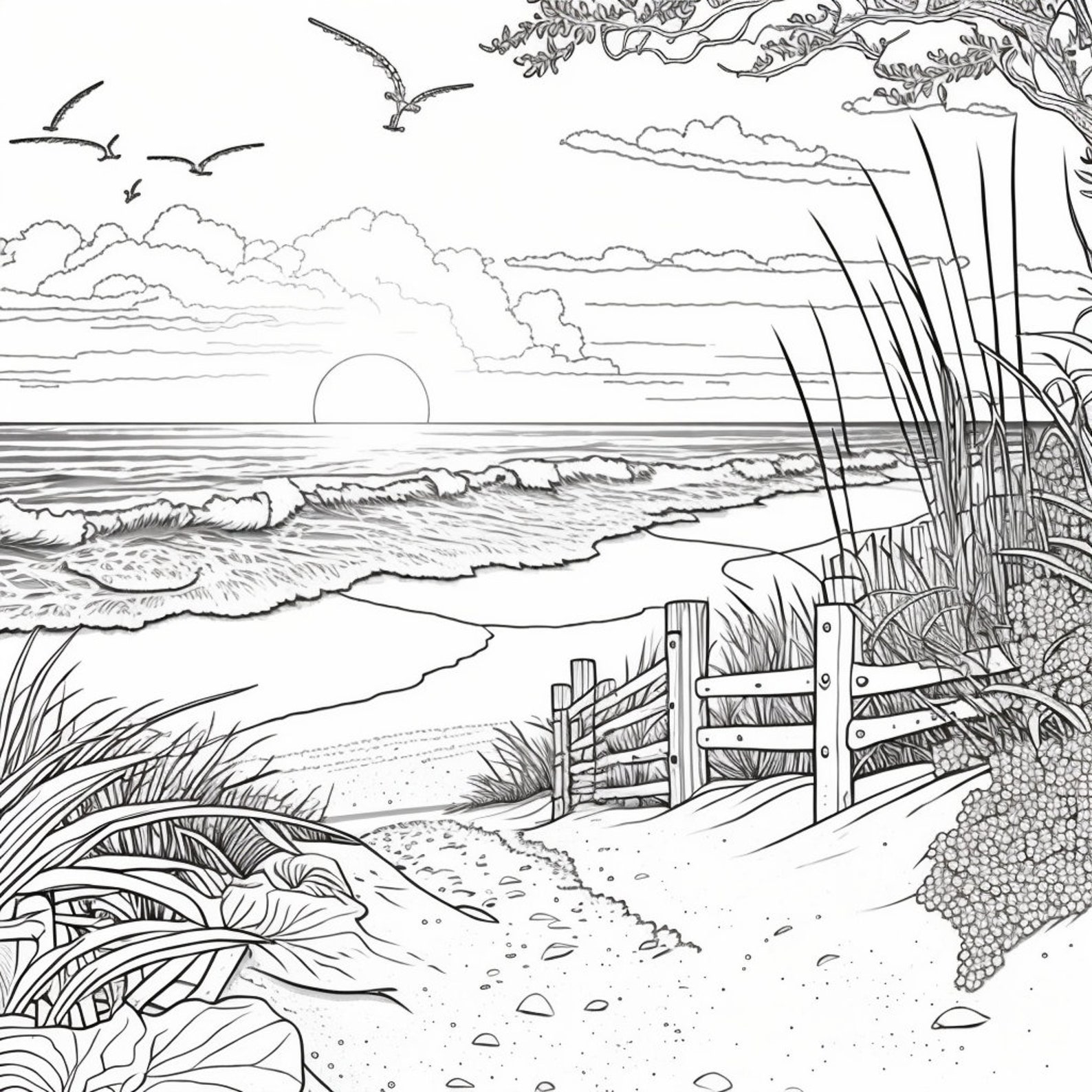 Beach Scene Coloring Pages Bundle #1, PNG Digital Download Pages, Beach ...