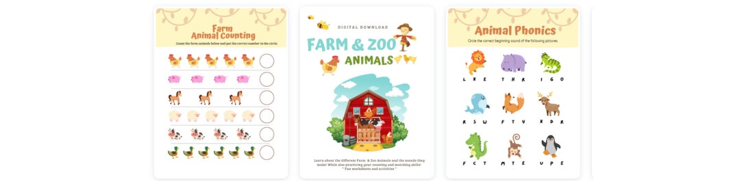 Farm & Zoo Animals Activity Digital Workbook - Etsy