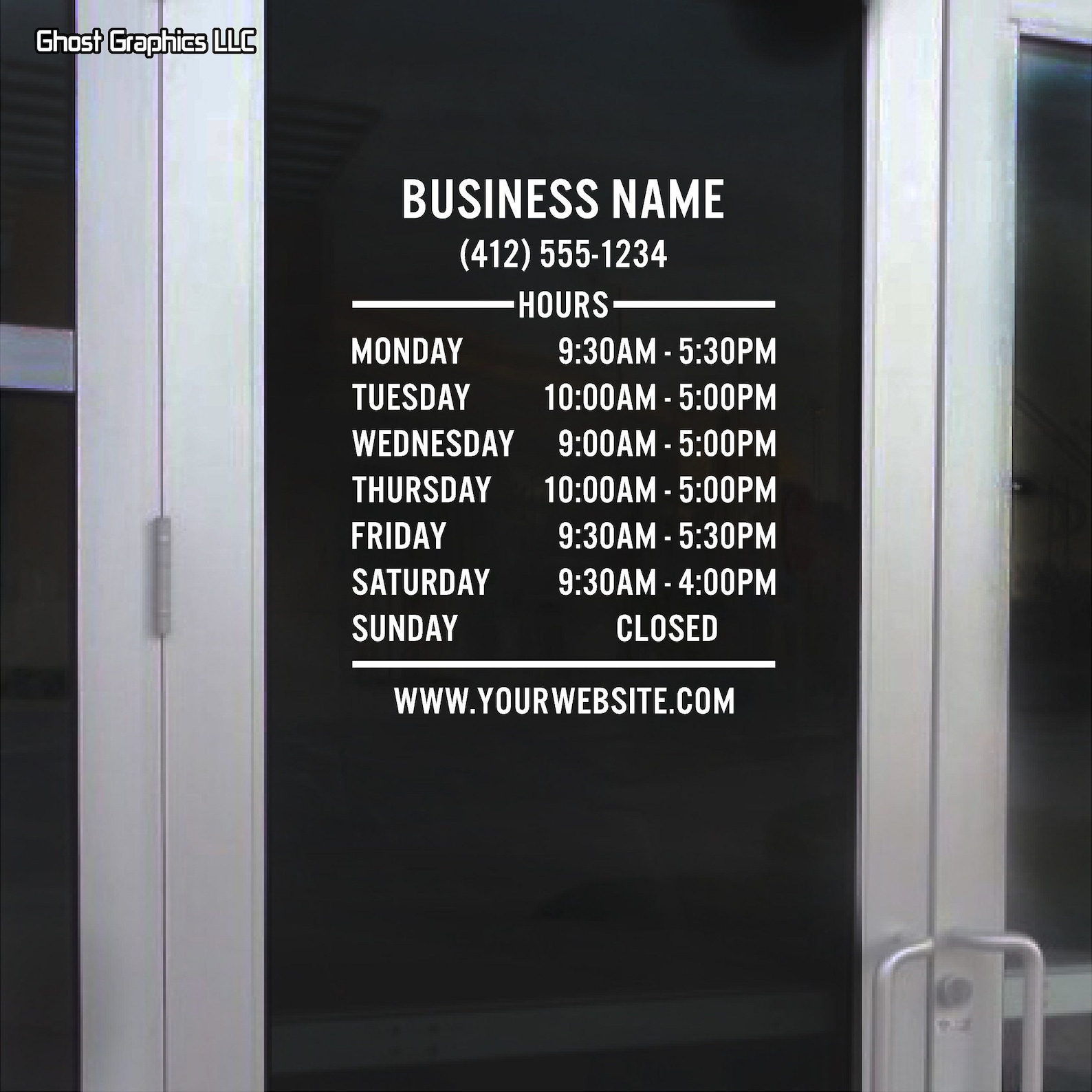 Custom Store Hours Door Decal, Business Storefront Hours Sticker, Hours ...
