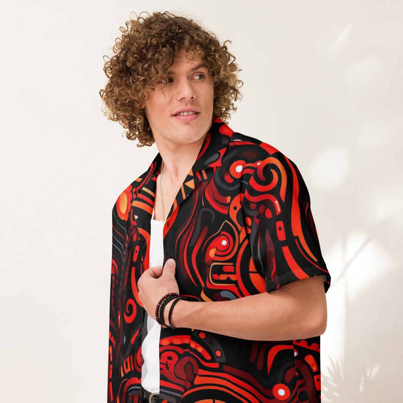 Funky Tiger® Savage Red Psychedelic Button-down Shirt - Etsy