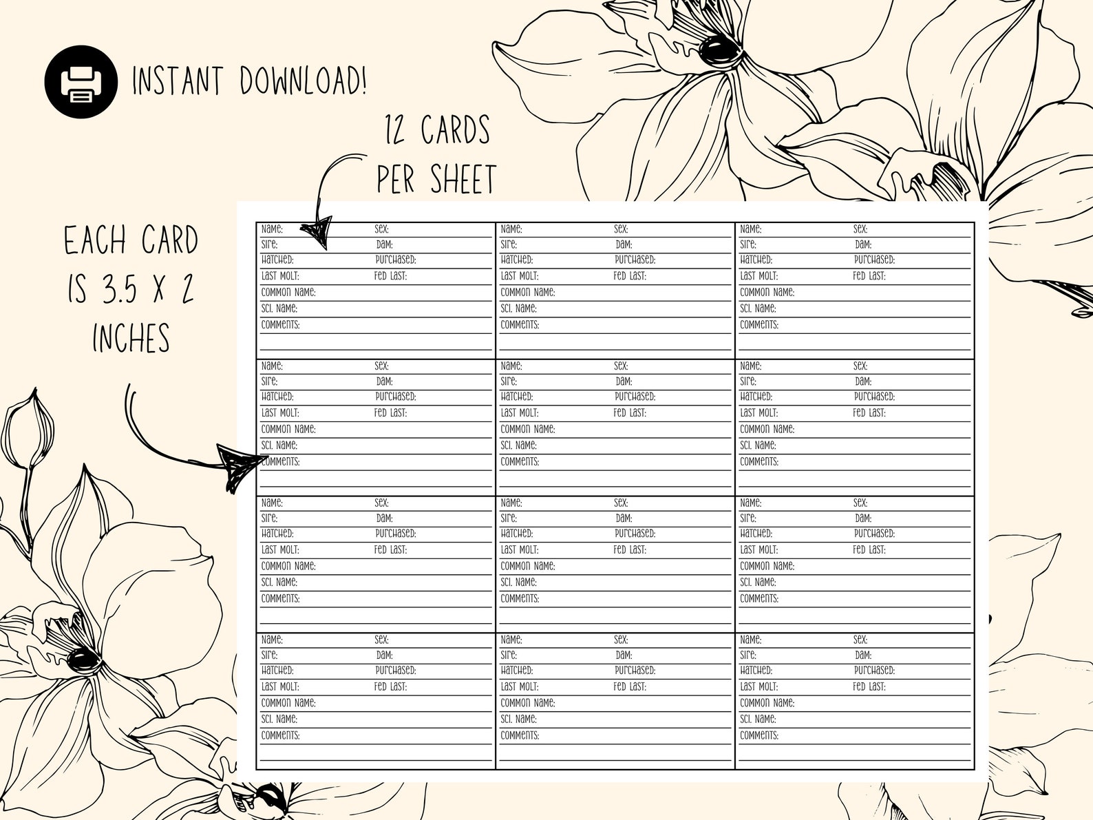 Spiderling/sling ID Cards for New Owners - PDF Printable - Etsy