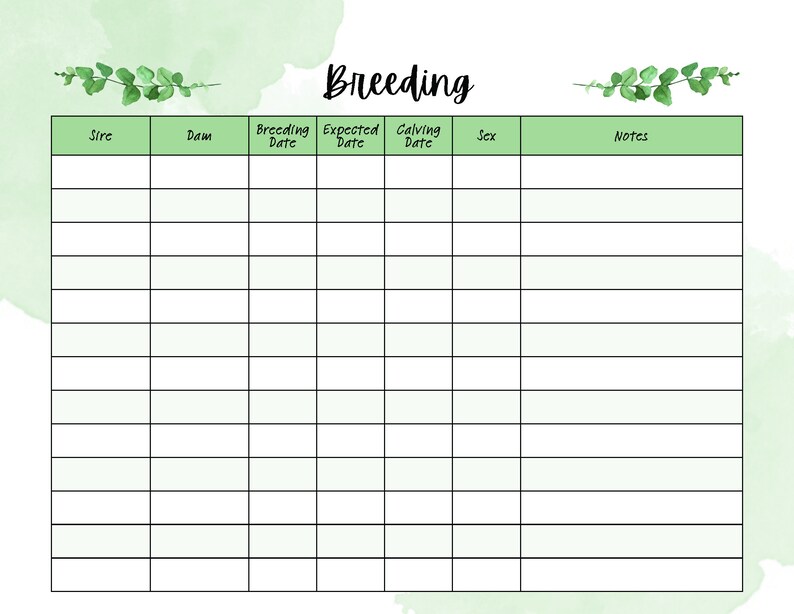 Cattle Livestock Record Keeping - PDF Printable 11 X 8.5 - Etsy