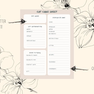 Cat Care Sheet for Pet Sitter / Cat Sitter Checklist, Care Instructions ...