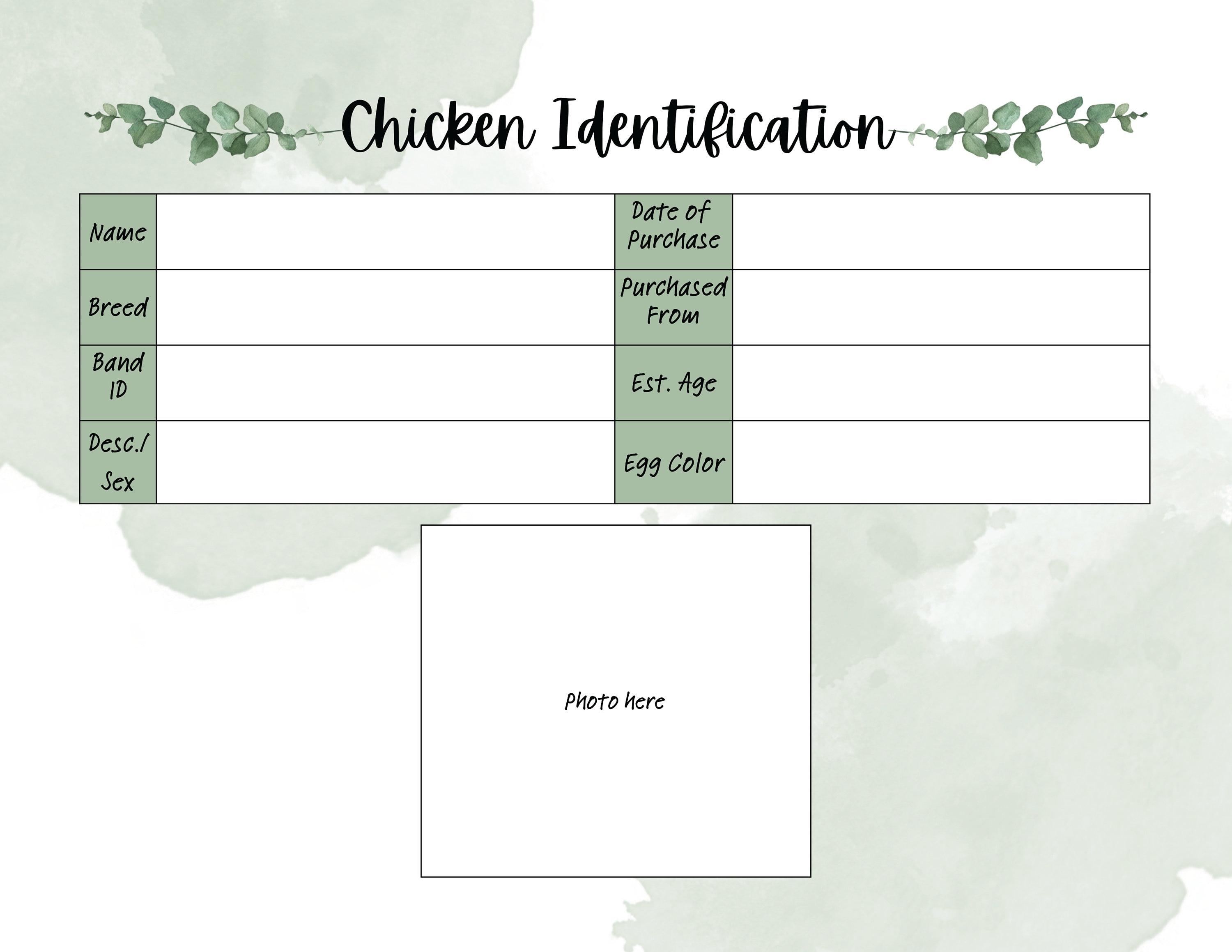 Chicken Livestock Record Keeping - PDF Printable 11 X 8.5 - Etsy