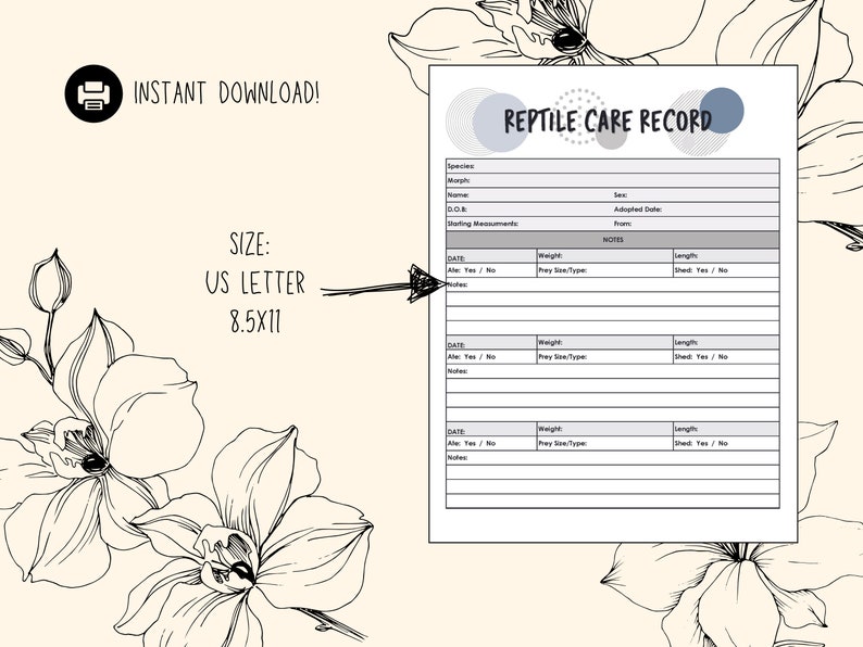 Reptile Care and Feeding Tracker - Dots - Etsy