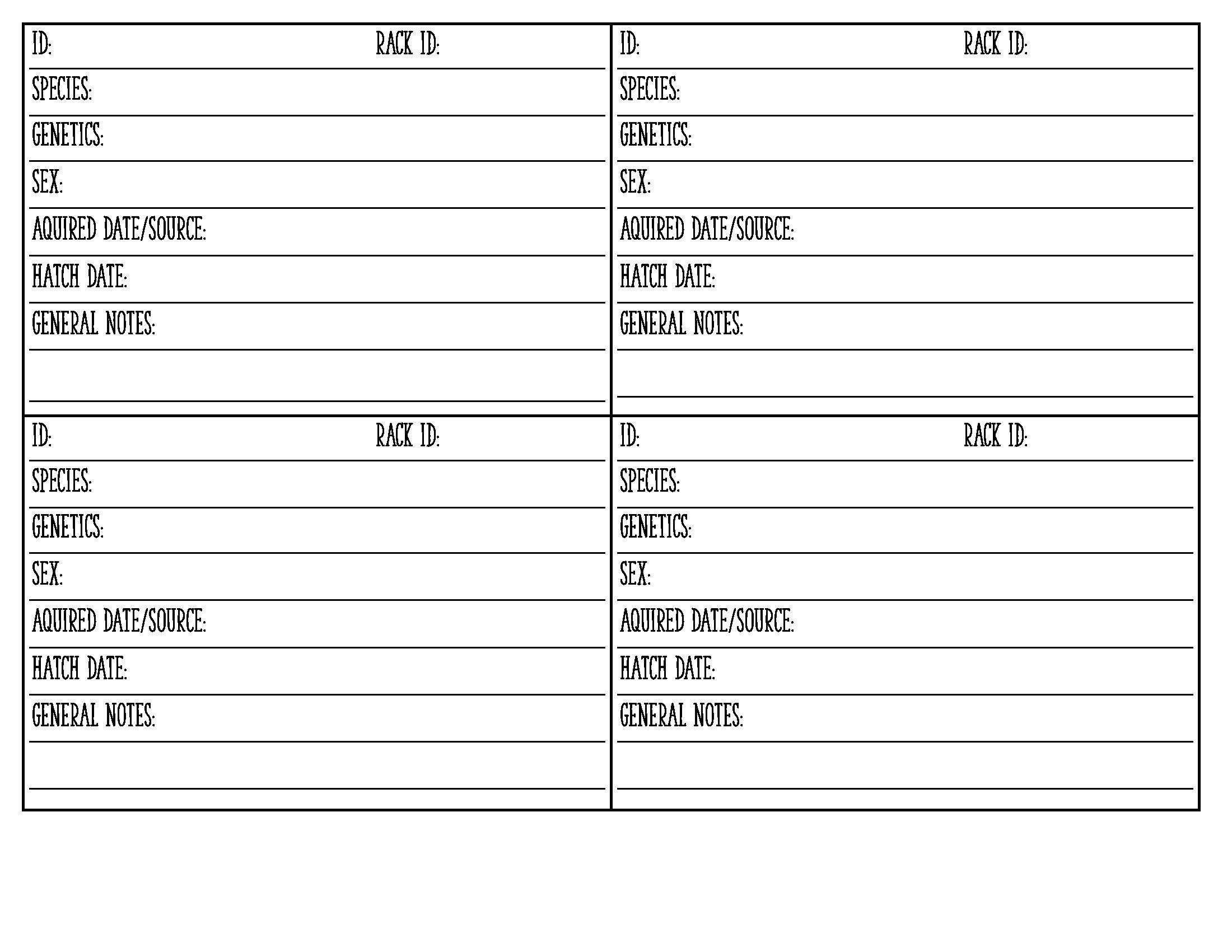 Snake/reptile Rack or Cage Info Cards / Pet Identification - Etsy