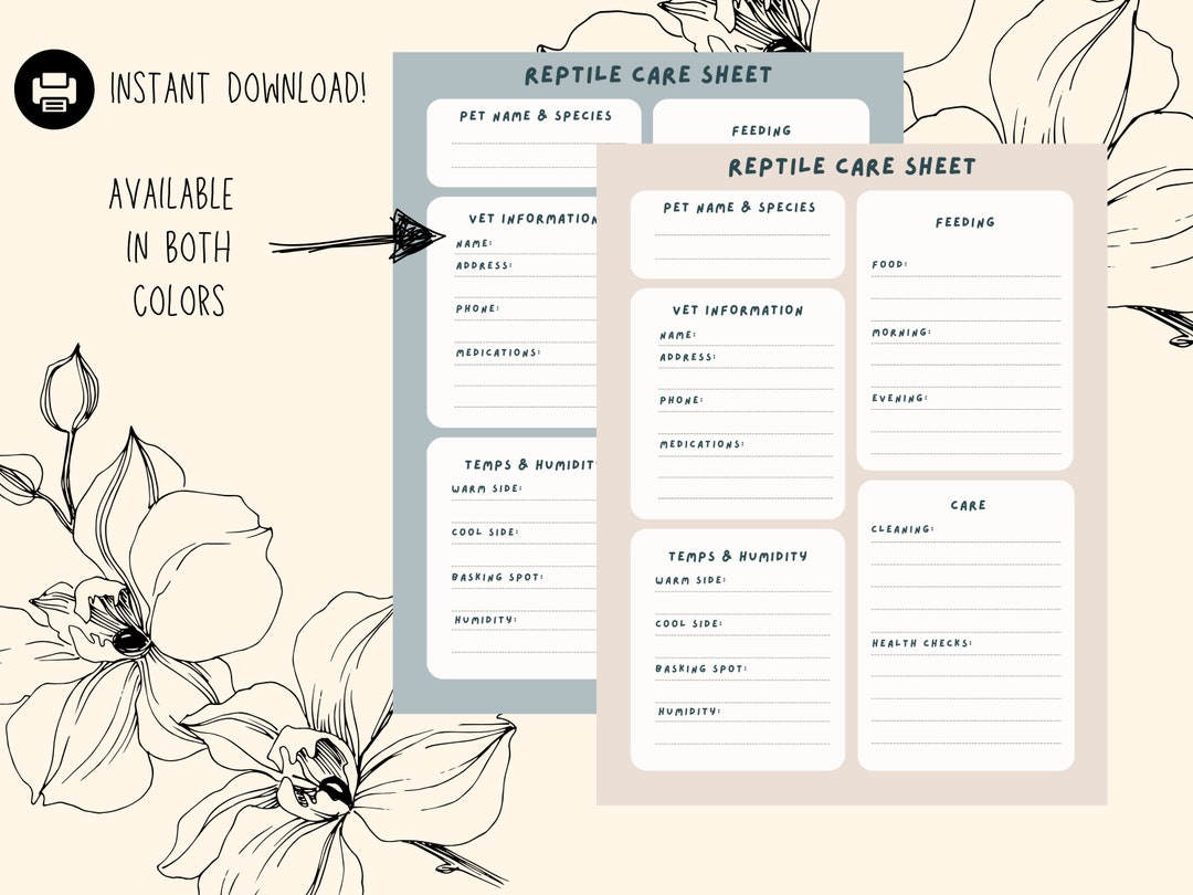 Reptile Care Sheet for Pet Sitter / Snake or Lizard Sitter Checklist ...