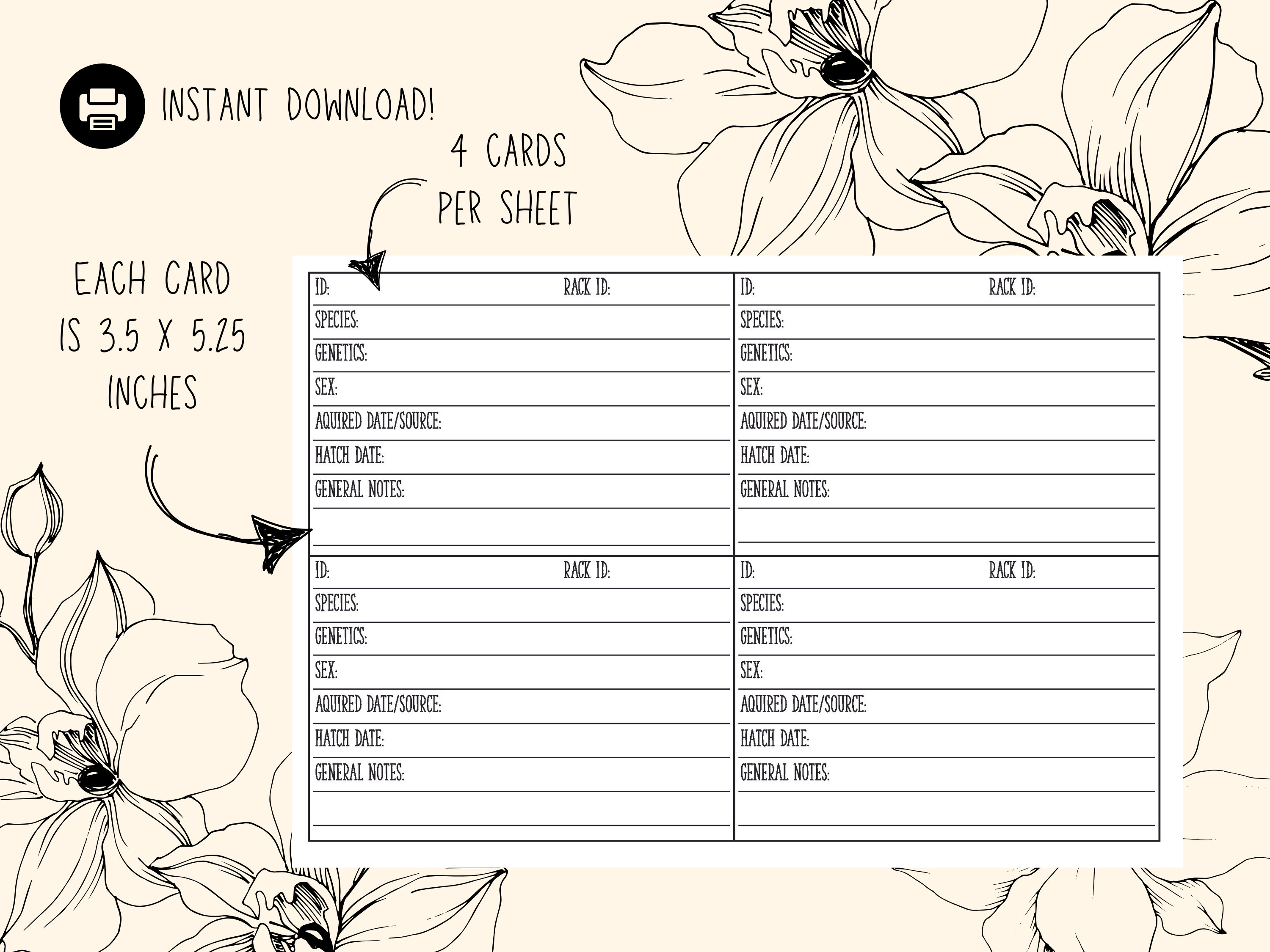 Snake/reptile Rack or Cage Info Cards / Pet Identification Card - Etsy