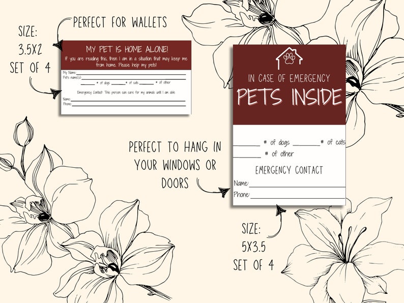 Emergency Pet Information Card PDF Printable | ICE Card | Emergency ...