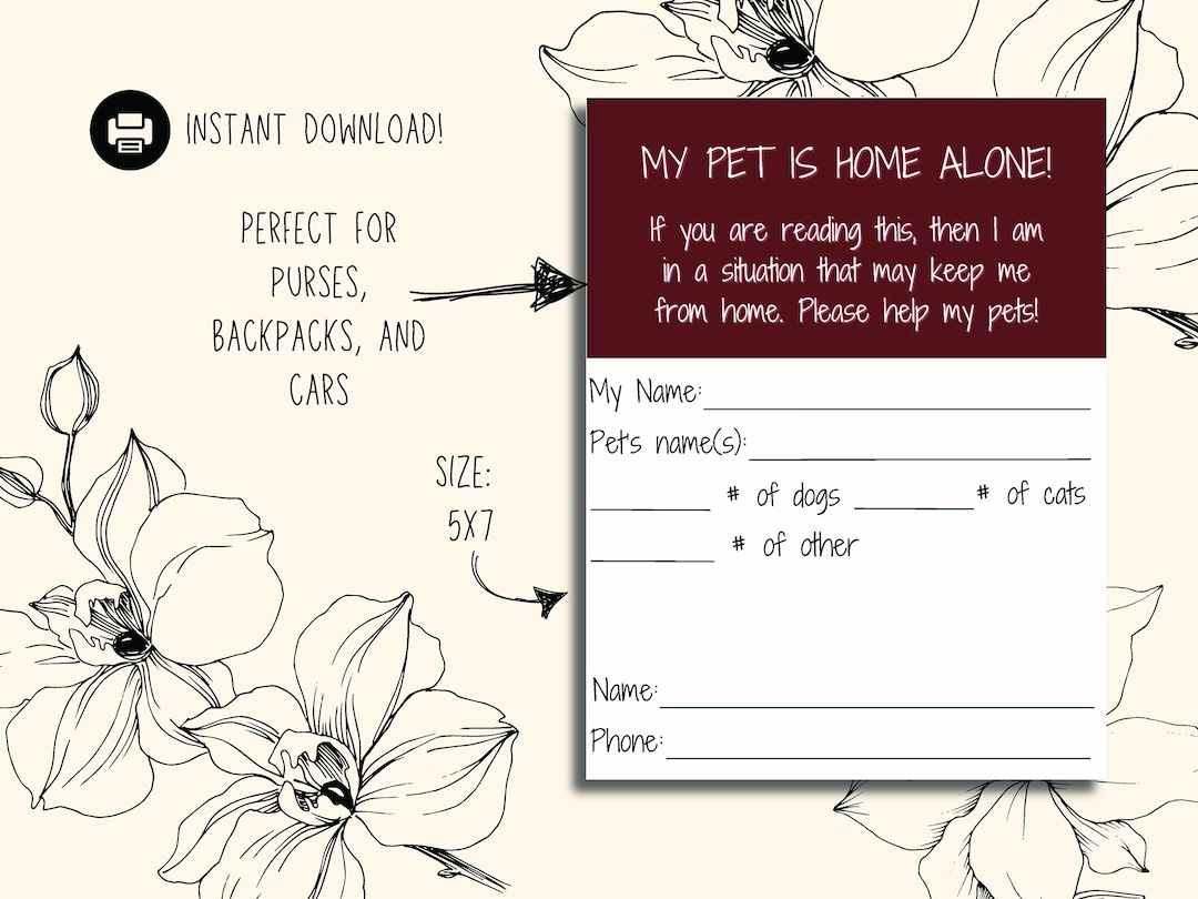 Emergency Pet Information Card PDF Printable | ICE Card | Emergency ...