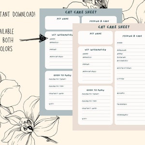 Cat Care Sheet for Pet Sitter / Cat Sitter Checklist, Care Instructions ...