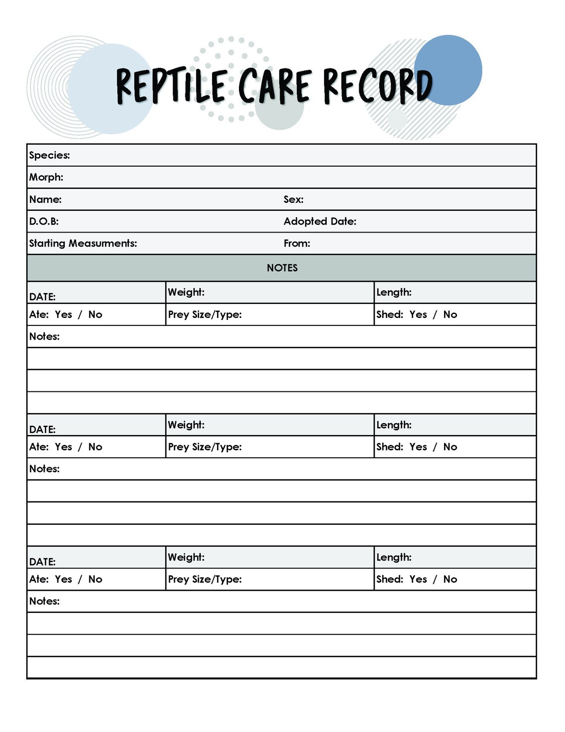 Reptile Care and Feeding Tracker Dots - Etsy