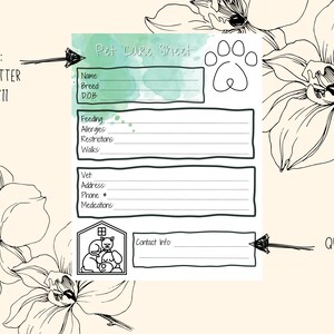 Pet Care Sheet - Digital - Etsy