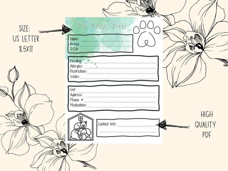 Pet Care Sheet - Digital - Etsy