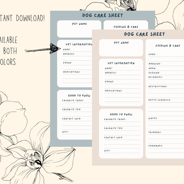 Dog Care Instructions Sheet - Etsy
