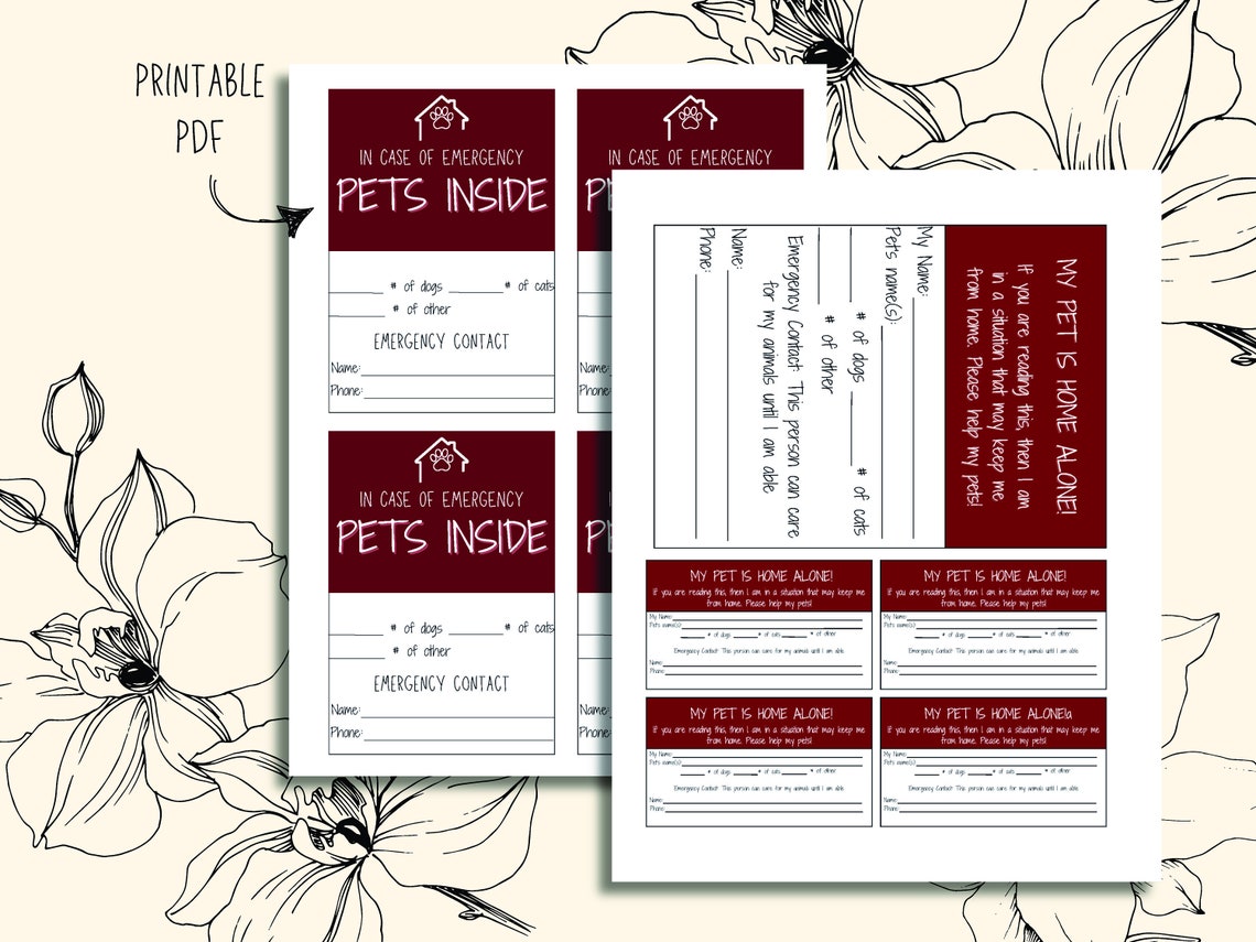 Emergency Pet Information Card PDF Printable | ICE Card | Emergency ...