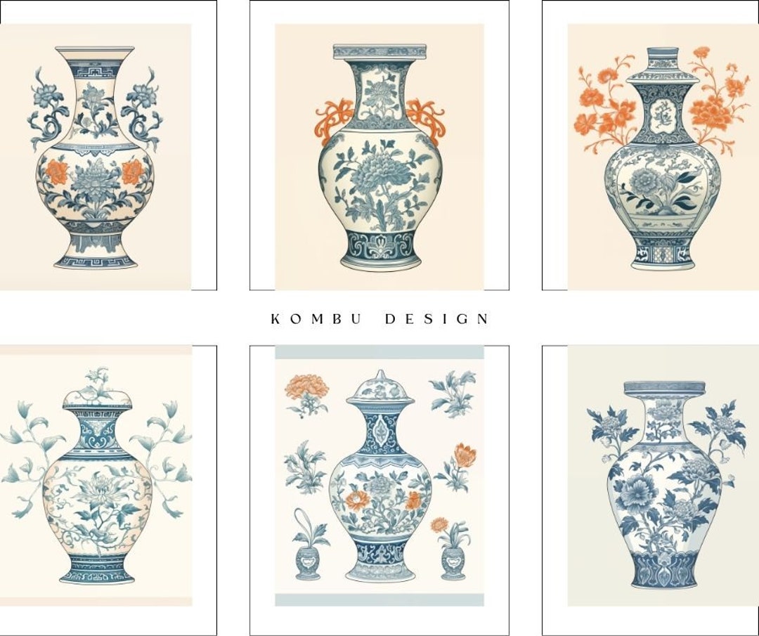 Digital Wall Art 21 Chinese Blue and White Porcelain Vases, Printable ...