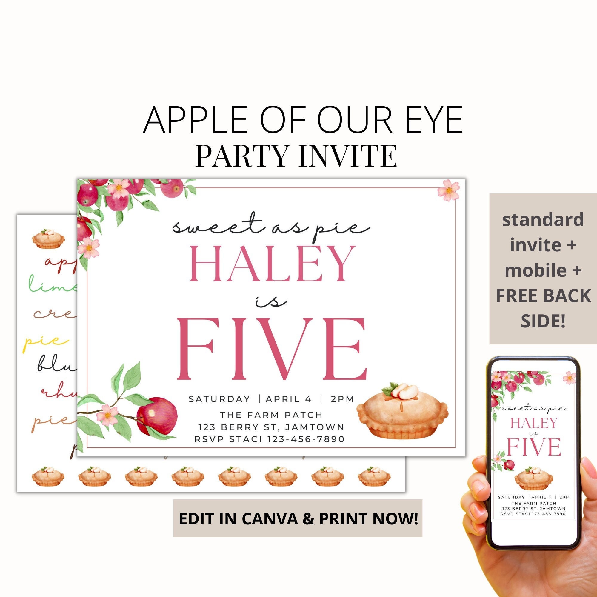 Pie Birthday Invitation Template Instant Digital Download Editable ...