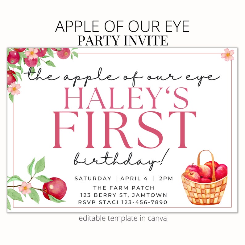 Apple Birthday Invitation Template Instant Digital Download - Etsy
