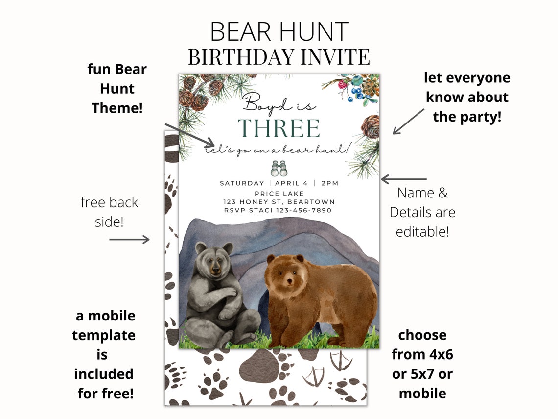 Bear Hunt Birthday Invitation Template Instant Digital Download ...