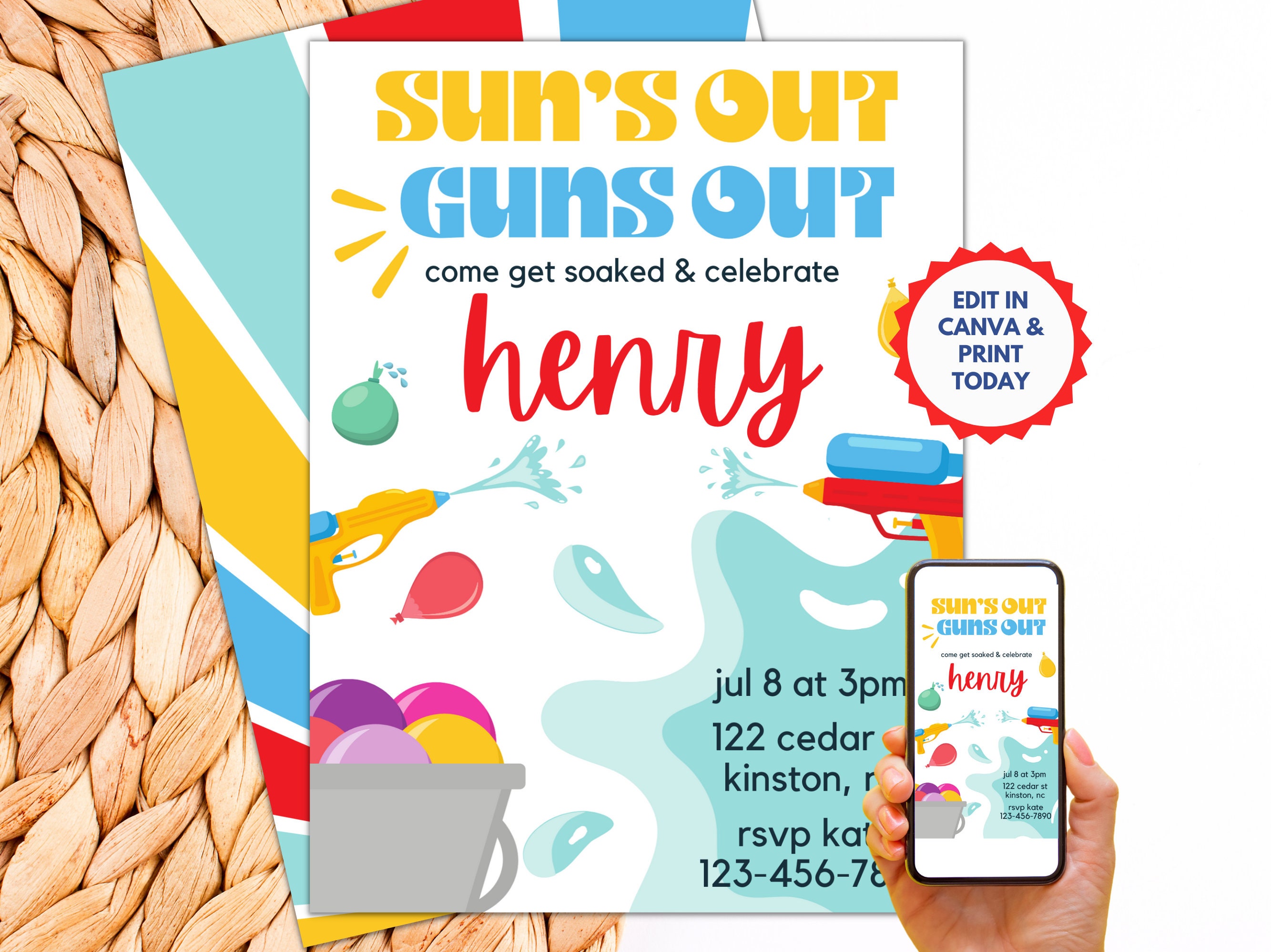 Water Gun Birthday Invite Editable Invitation Template Digital Mobile ...