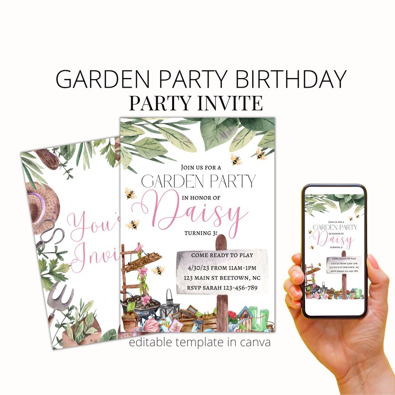 Garden Birthday Party Invitation Template Instant Digital Download ...