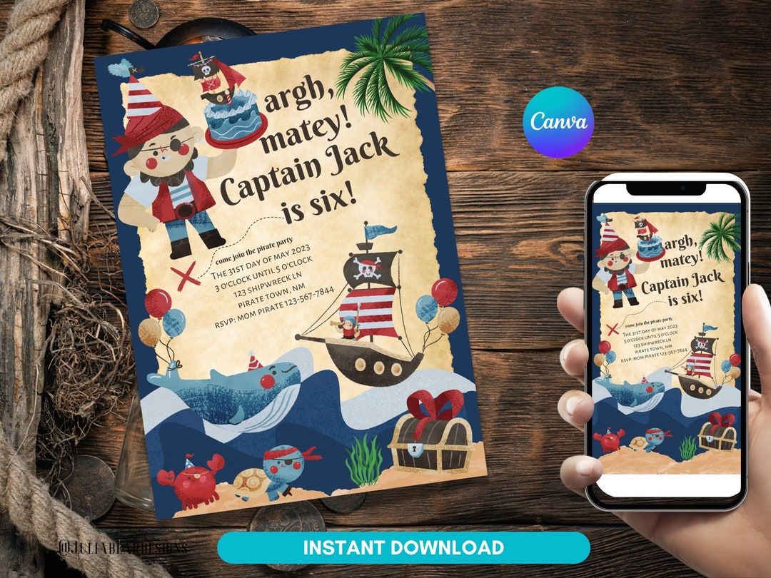 Nautical Pirate Birthday Invitation Template Instant Digital Download ...