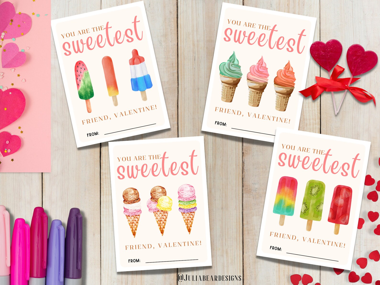 Ice Cream Valentines Cards for Kids Editable Valentine Template Instant ...