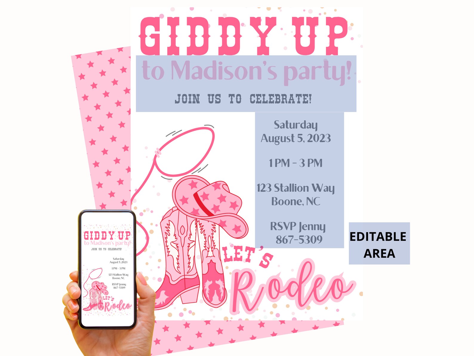 Pink Cowgirl Rodeo Birthday Invitation Template Instant Digital ...