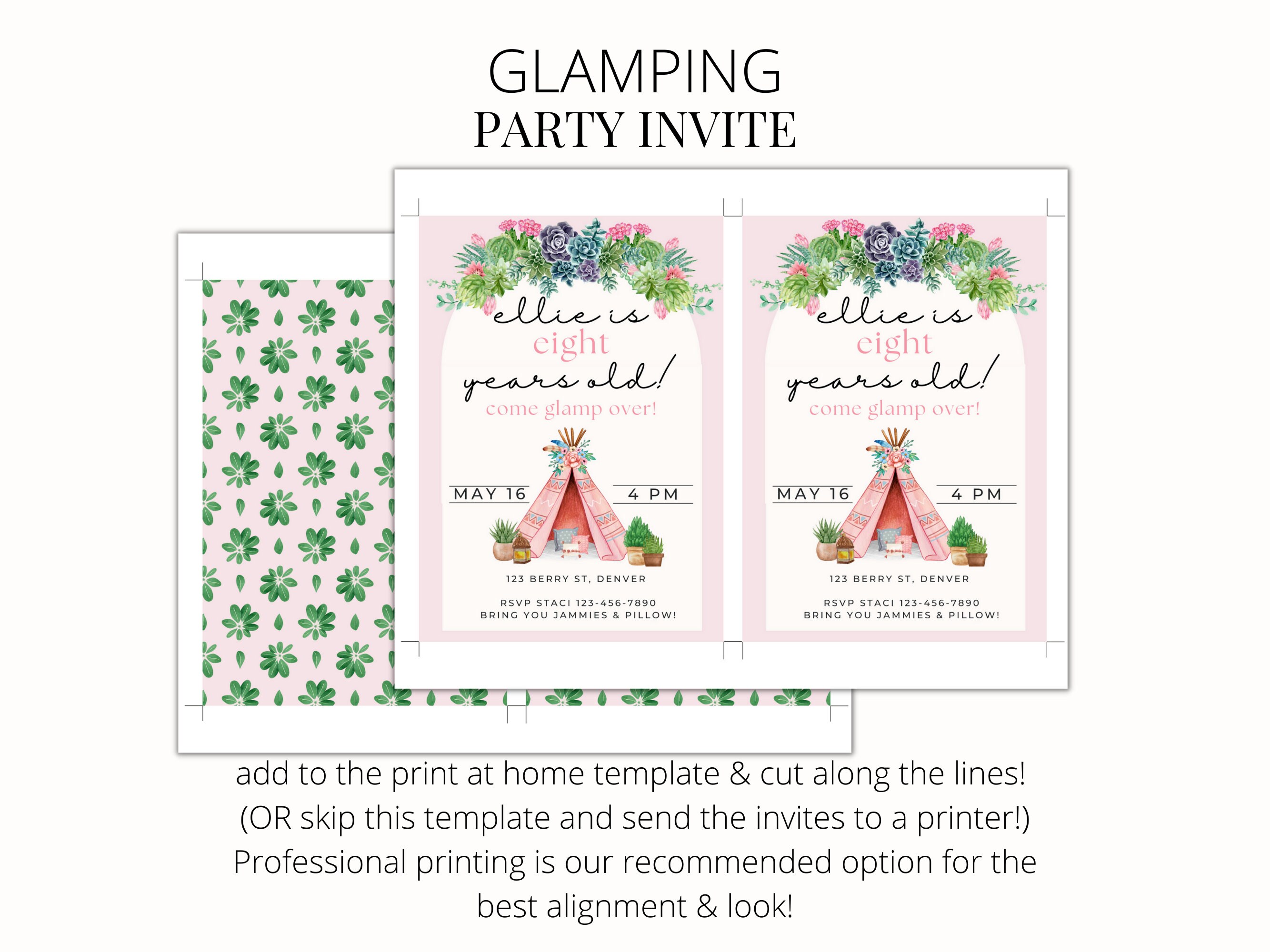 Glamping Birthday Invitation Template Instant Digital Download Editable ...