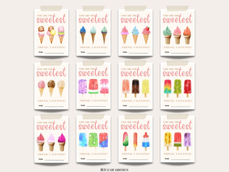 Ice Cream Valentines Cards for Kids Editable Valentine Template Instant ...