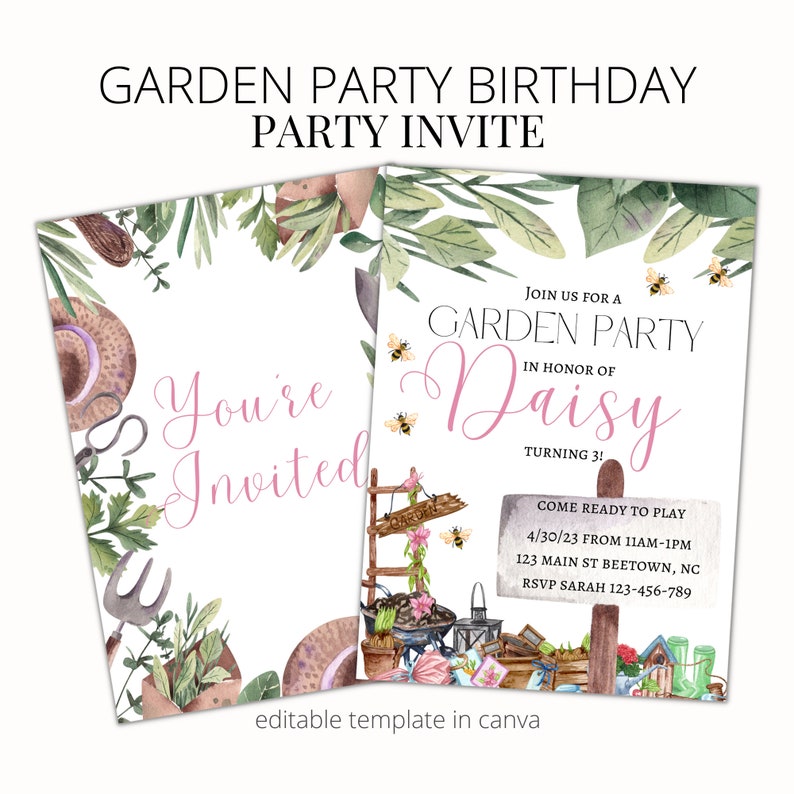 Garden Birthday Party Invitation Template Instant Digital Download ...