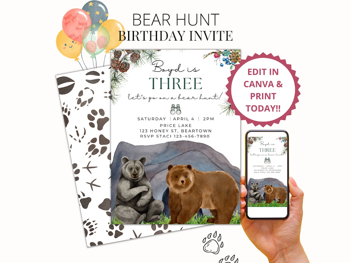 Bear Hunt Birthday Invitation Template Instant Digital Download ...