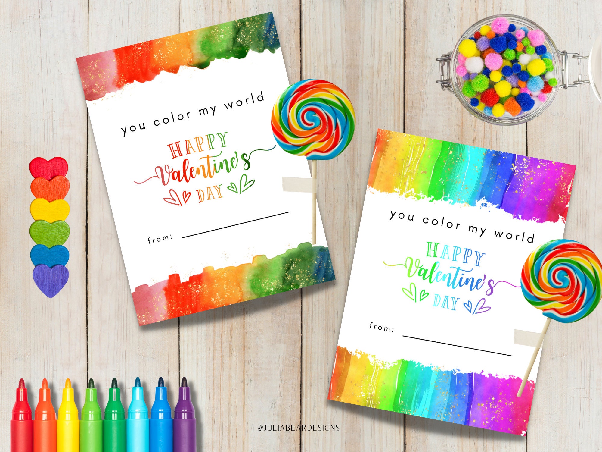 Rainbow Candy Valentines Cards for Kids Editable Valentine Template ...