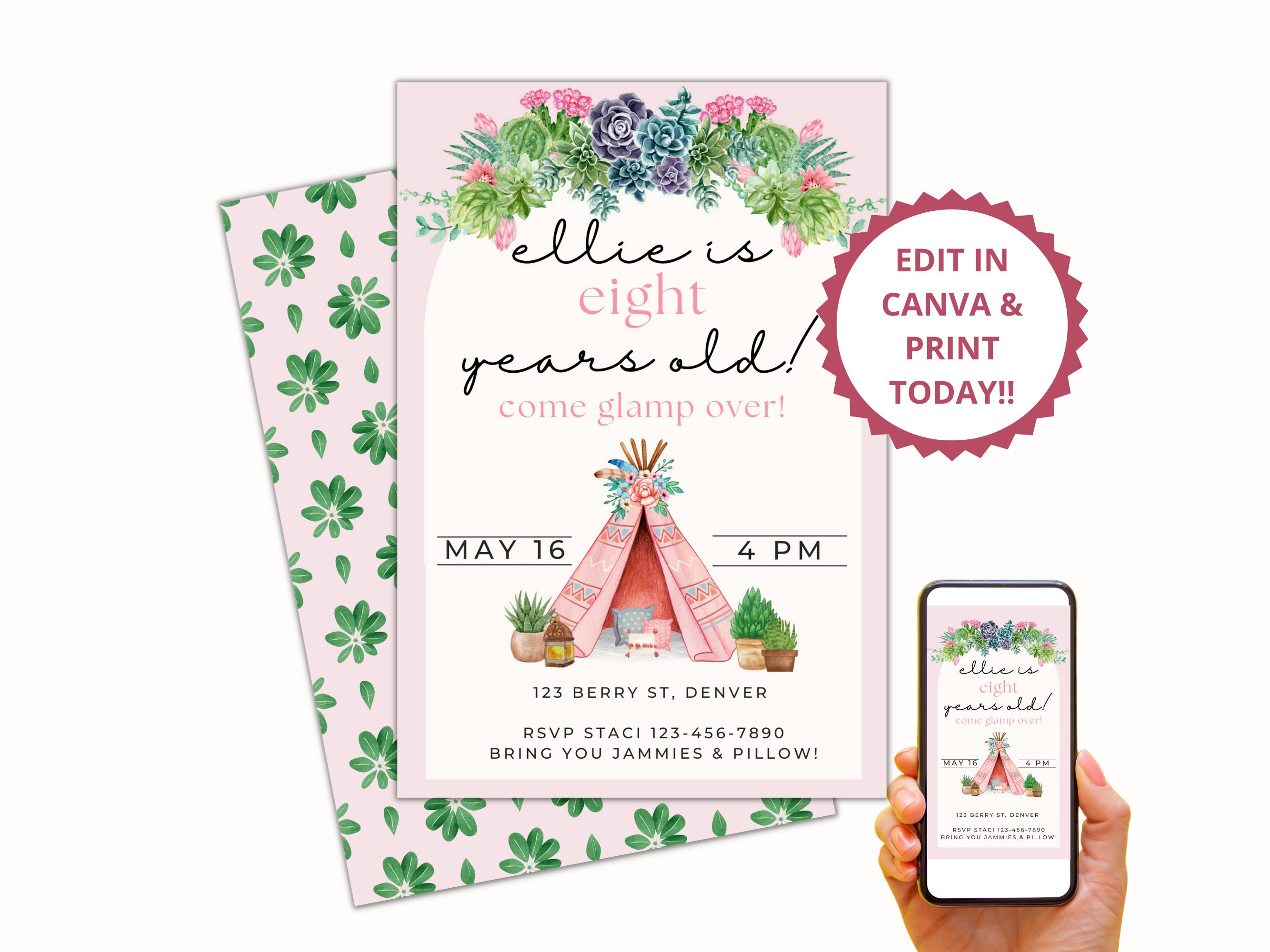 Glamping Birthday Invitation Template Instant Digital Download Editable ...