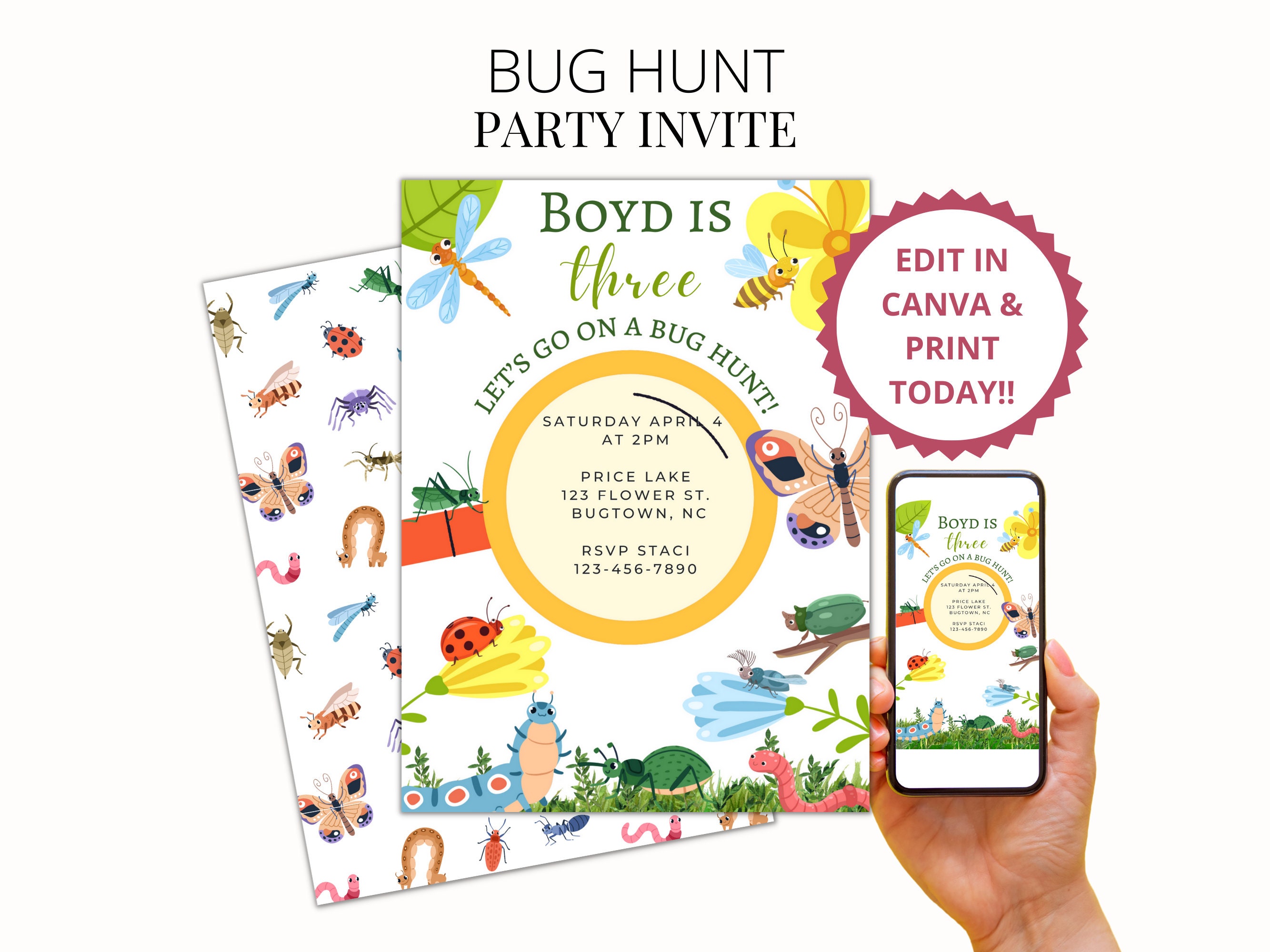 Bug Hunt Birthday Invitation Template Instant Digital Download Editable ...