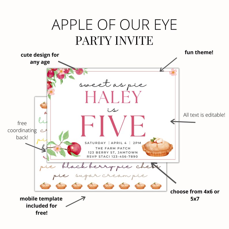 Pie Birthday Invitation Template Instant Digital Download - Etsy